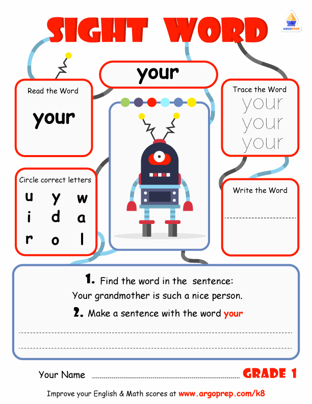 Printable Sight Word Robots