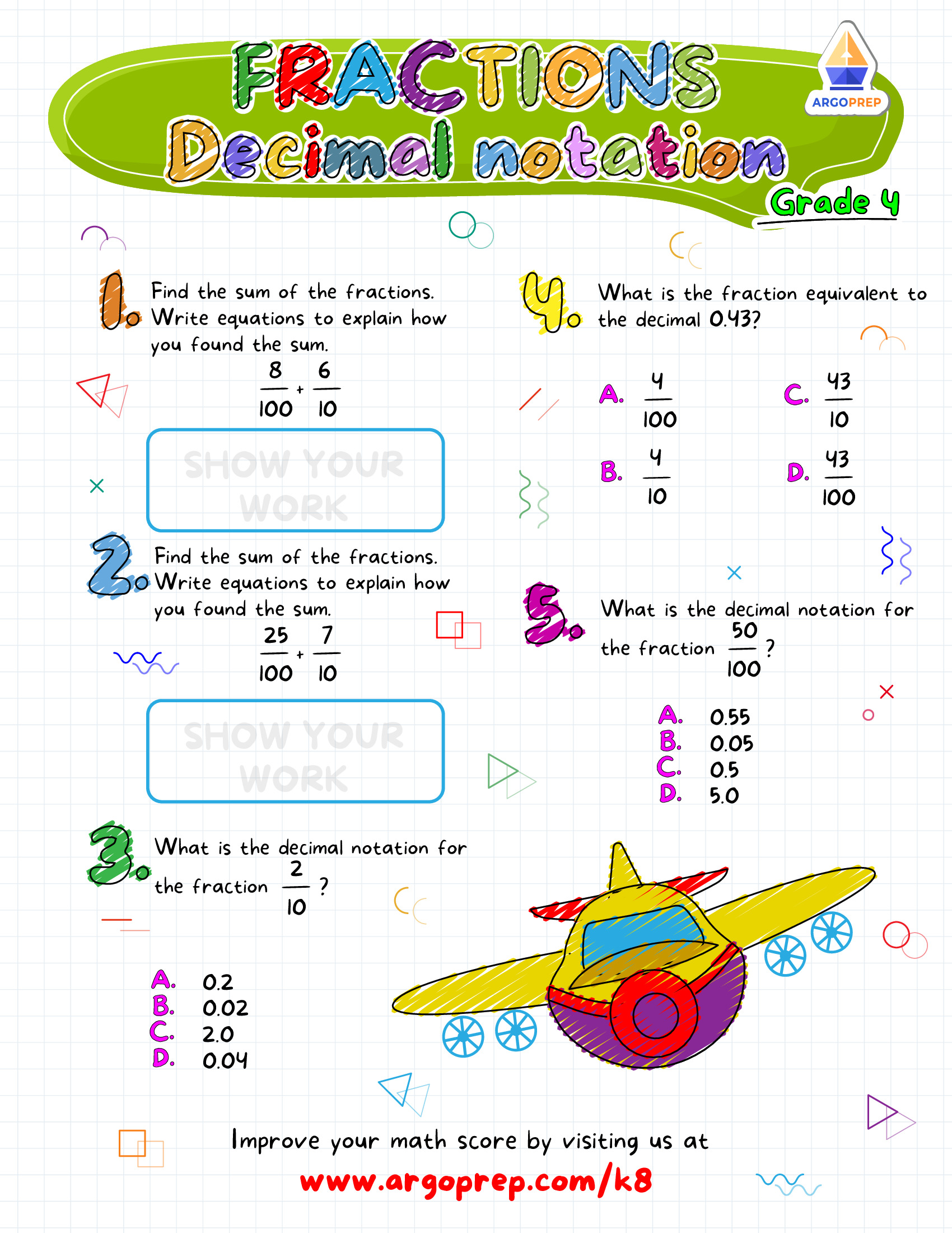 4th Grade Math Worksheets Decimals To Fractions Division With Decimals