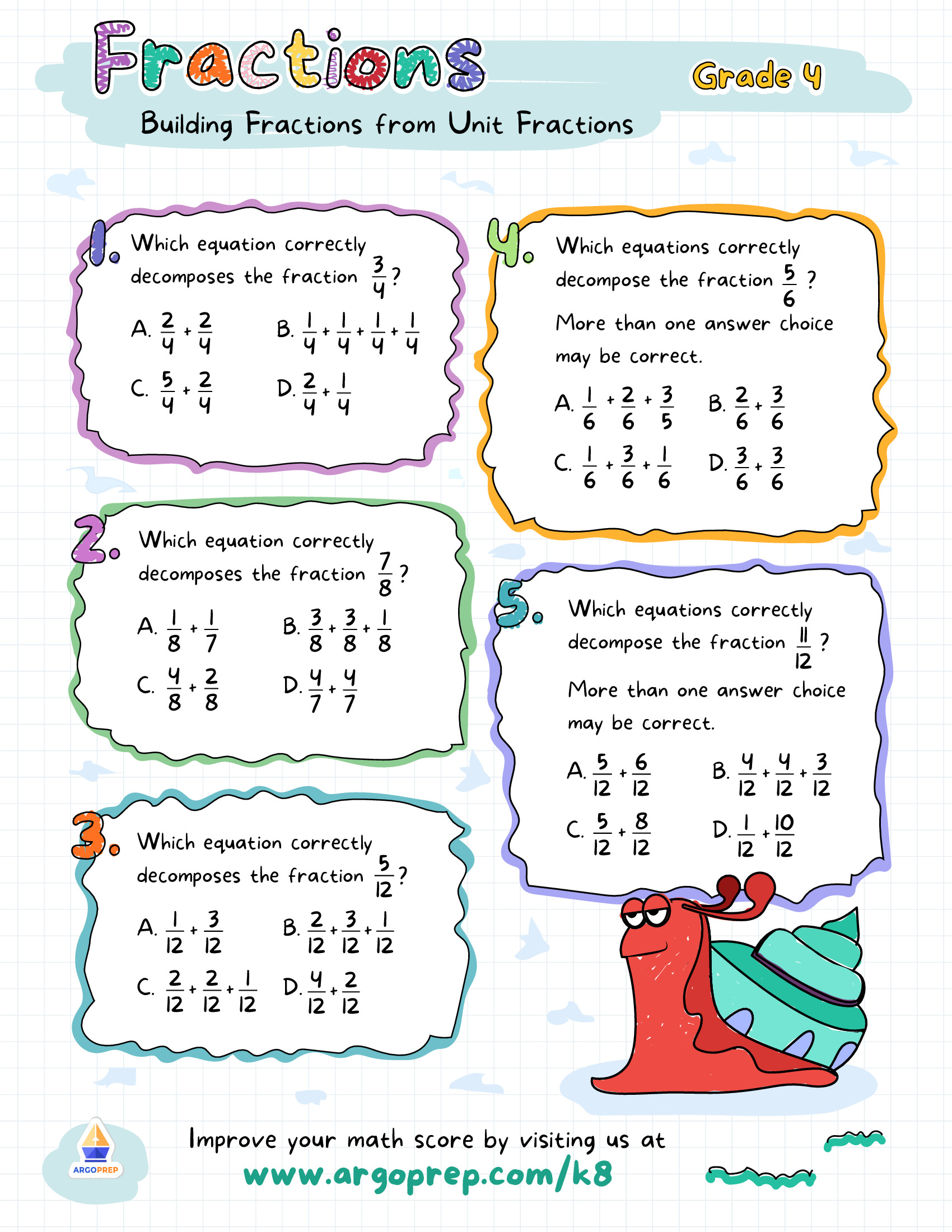 Part Whole And Fractions Worksheets 4th Grade Equivalent Fractions