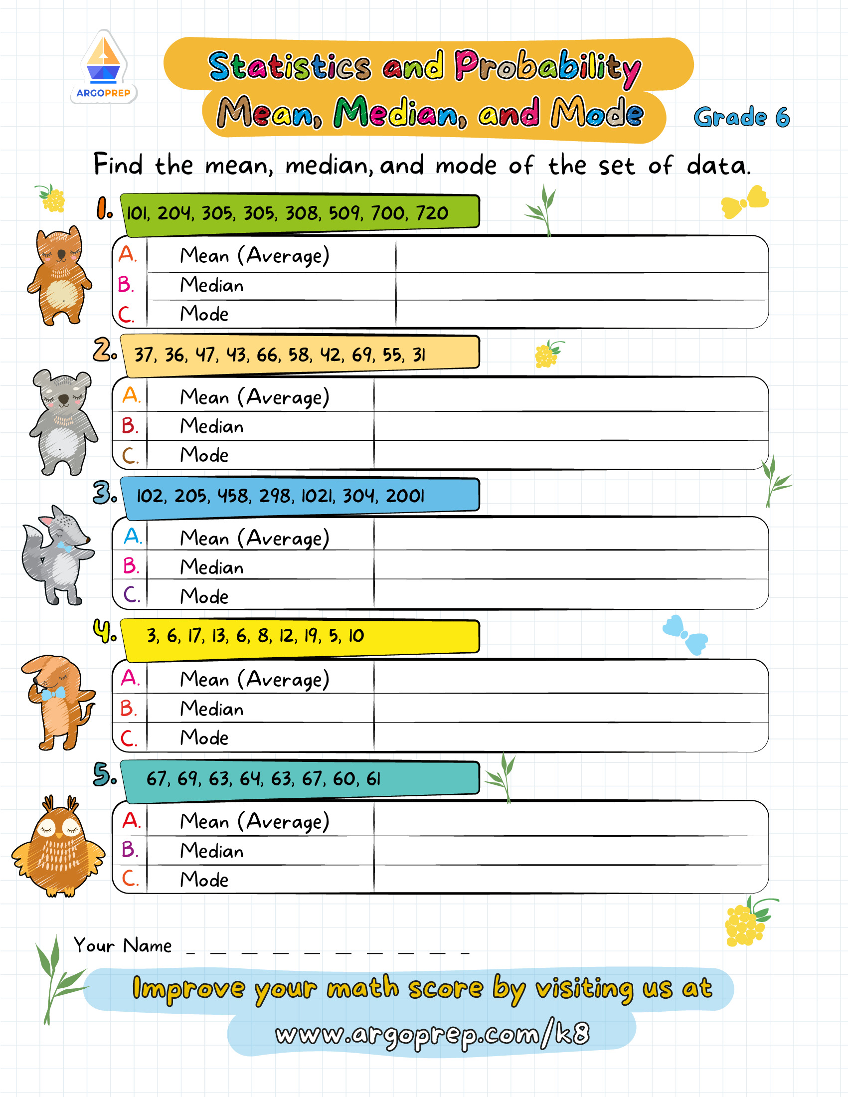 Mean Median And Mode Worksheets 4th Grade