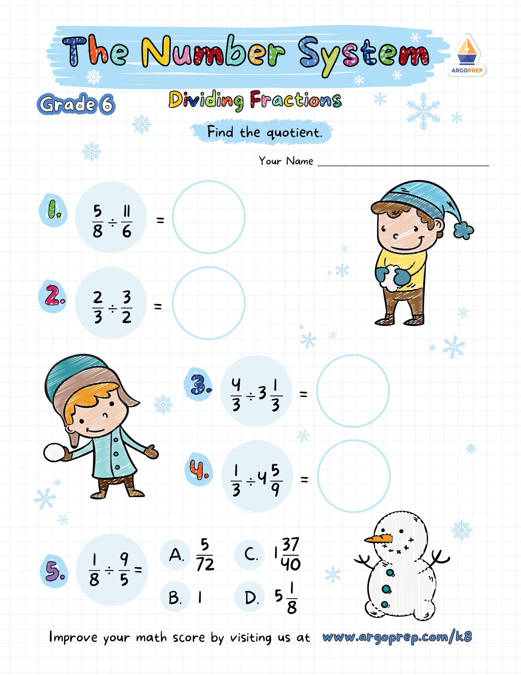 Dividing Fractions Worksheets 6th Grade