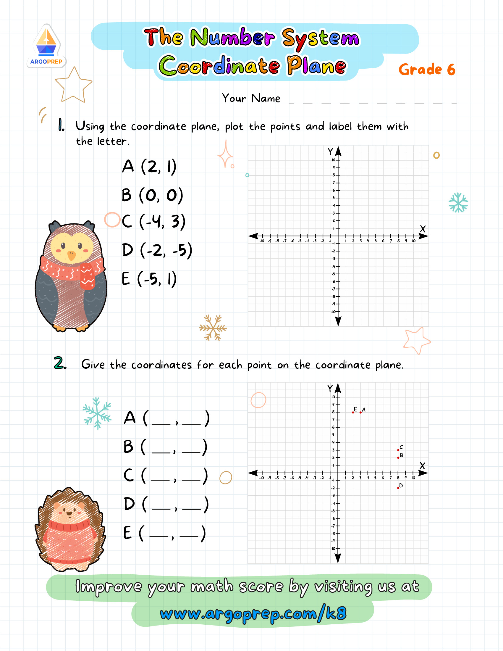 Cartesian Planes Worksheets