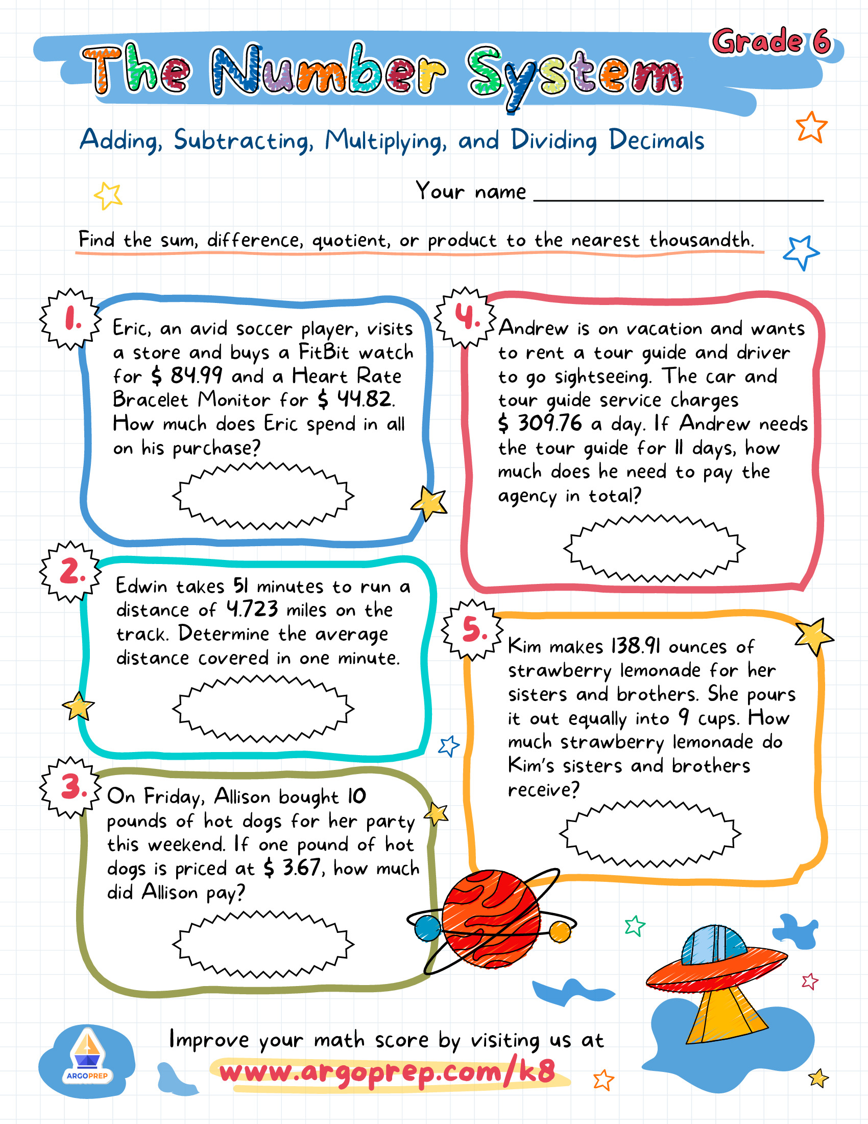5th Grade Decimal Division Worksheets