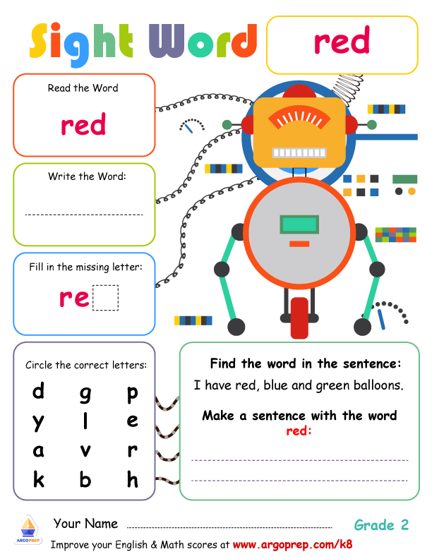 Printable Sight Word Robots