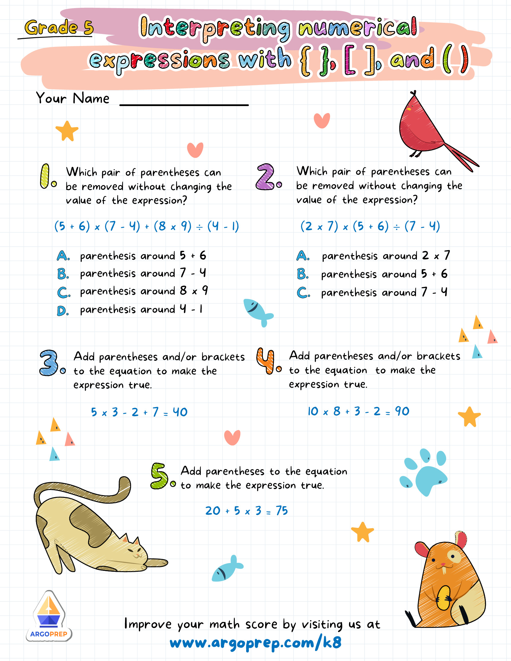 Variable Worksheets 5th Grade Algebraic Expressions Worksheets 15