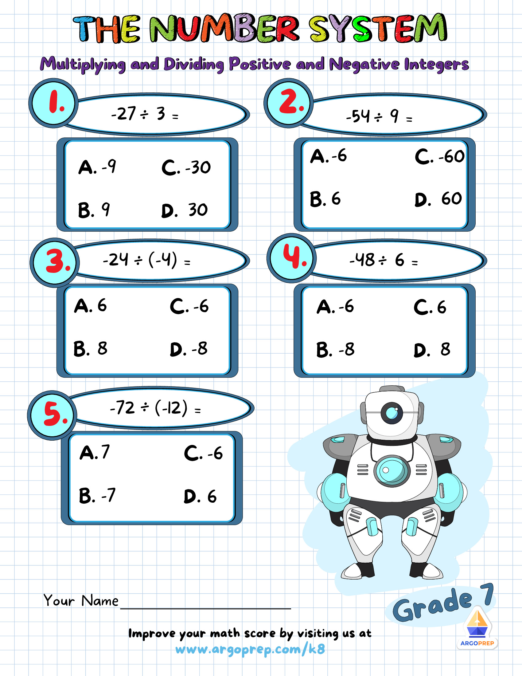 7th Grade Division Worksheets