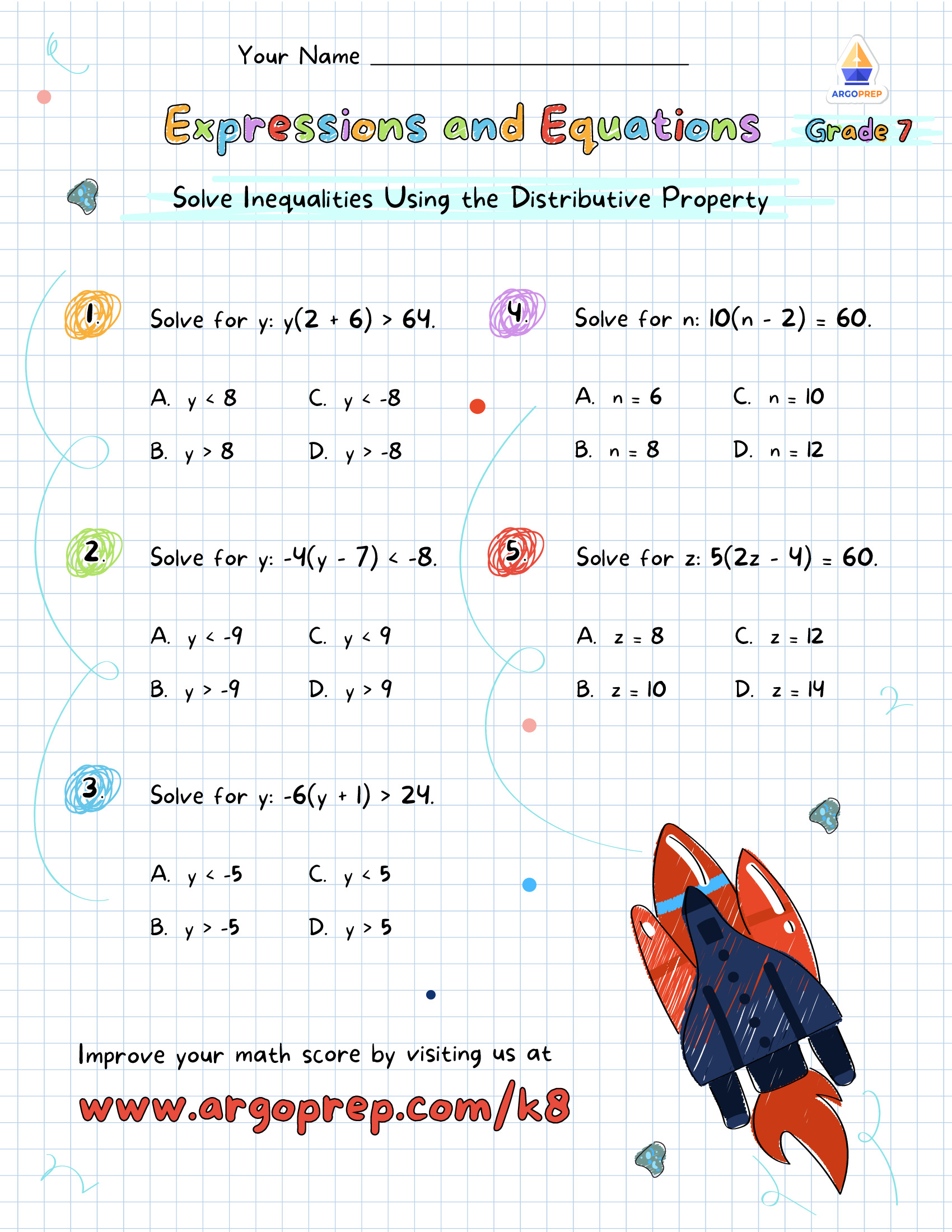 Inequality Worksheets 7th Grade