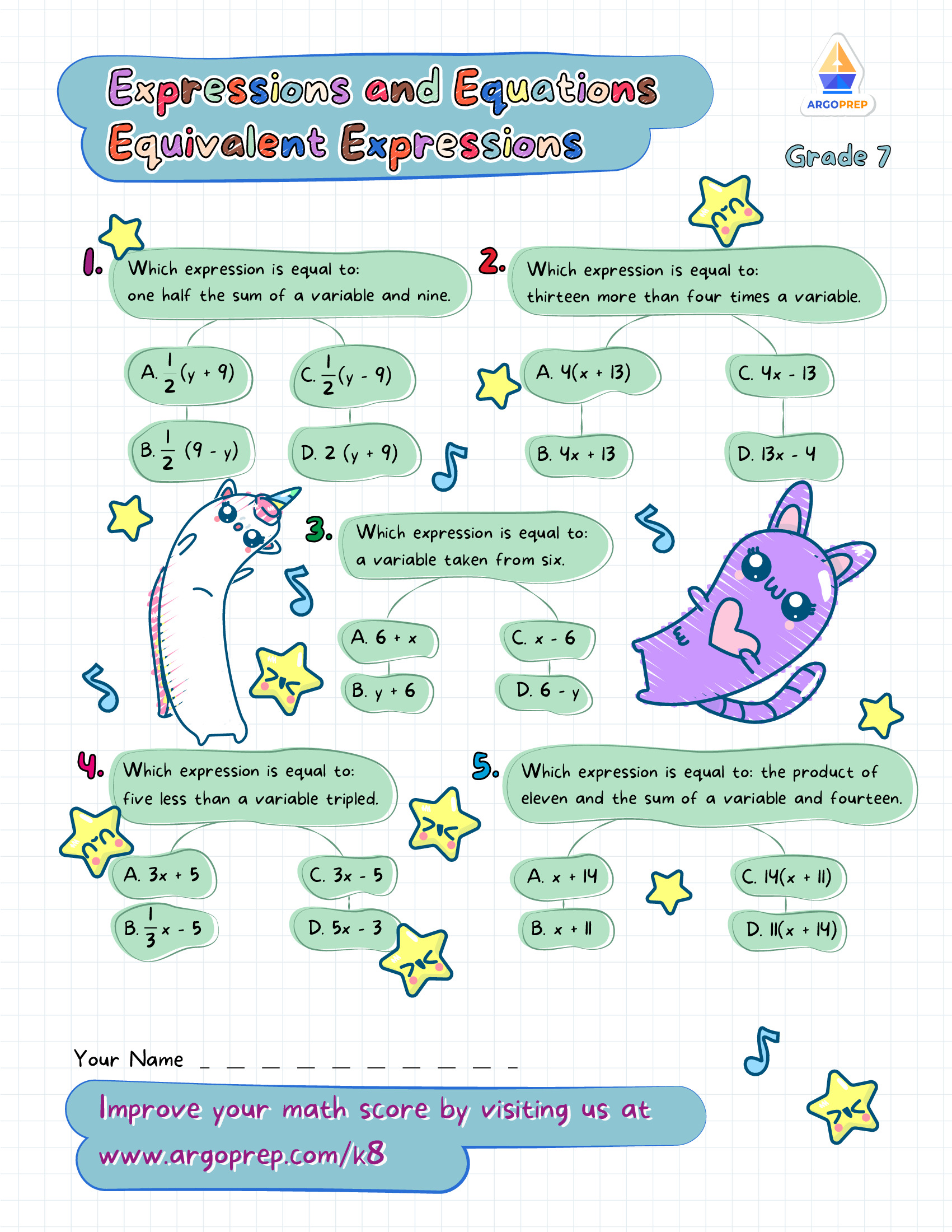 7th Grade Math Expressions And Equations Worksheets Expressions And