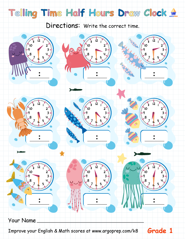 Telling Time To Half Hour Worksheets Time Worksheets (Hours & Half