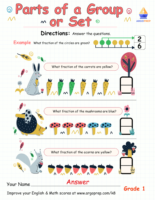 Parts Of A Set Fractions Worksheet Free Printable Fraction