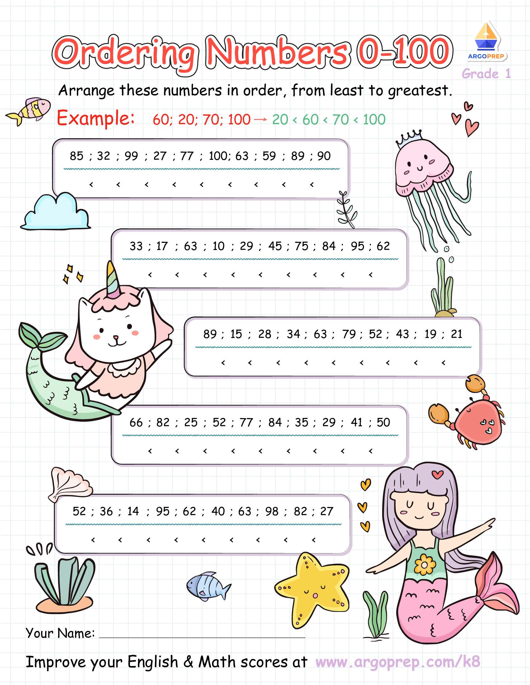 Ordering Numbers To 100 Worksheet