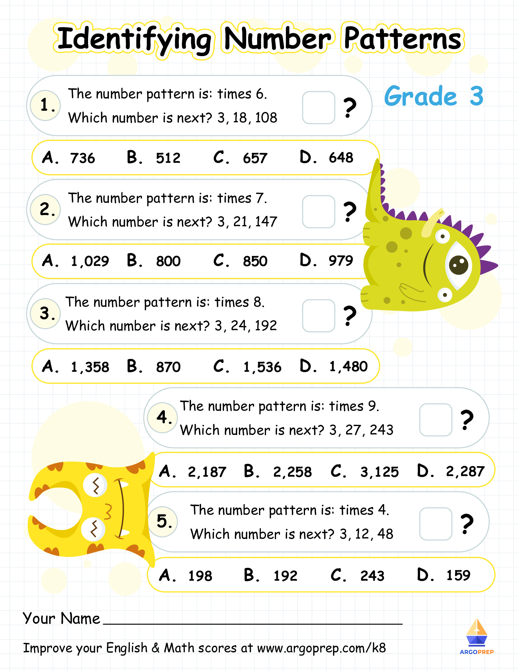 Number Patterns Worksheets 3rd Grade