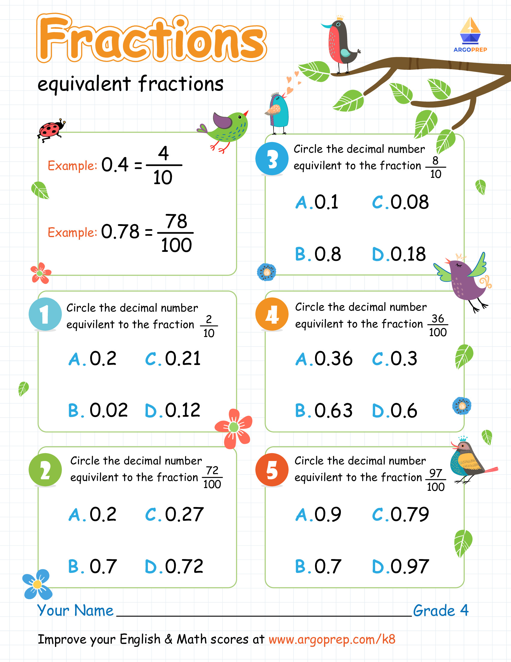 Converting Decimals To Fractions Worksheet 4th Grade Fractions