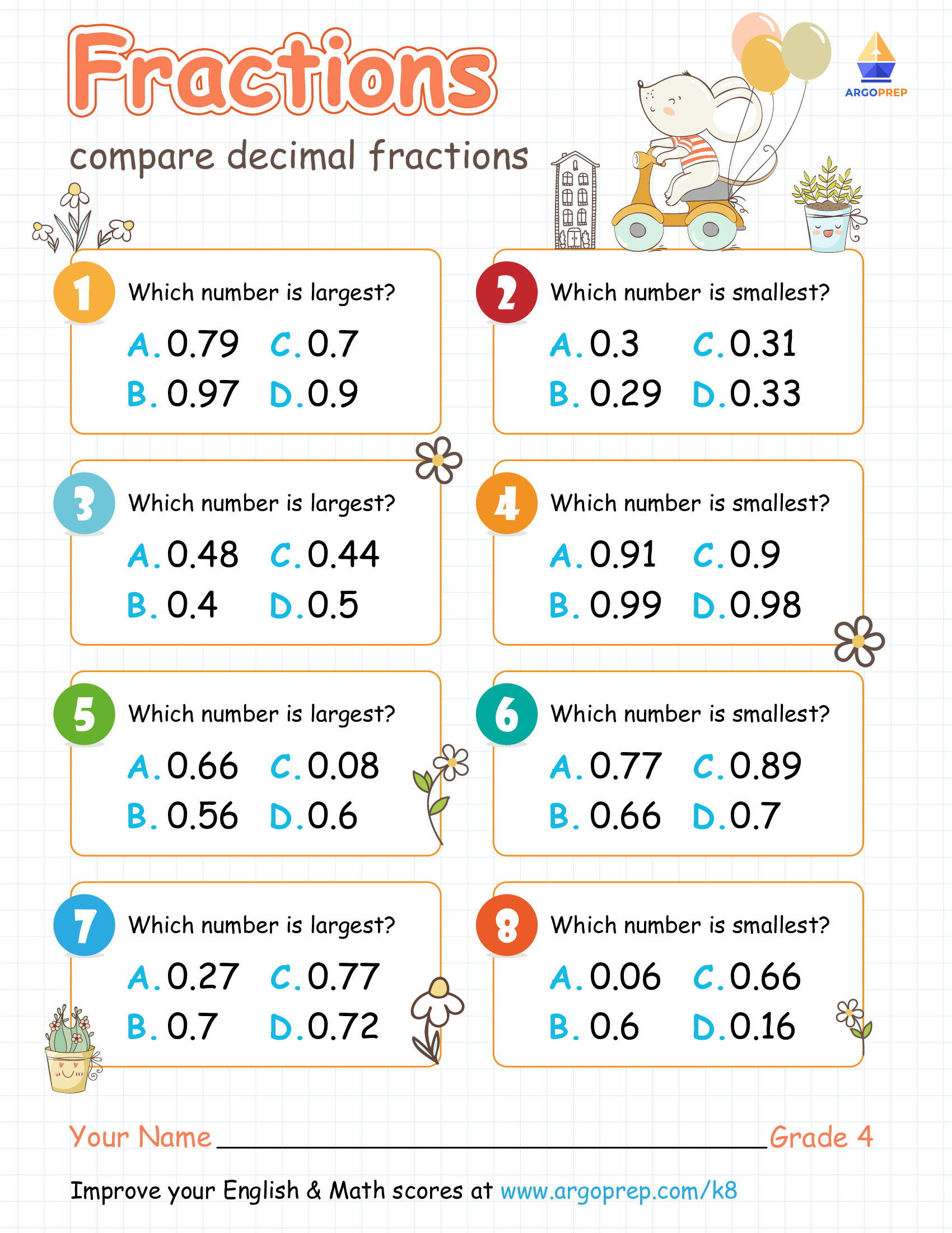 Ordering Decimal Numbers Worksheets
